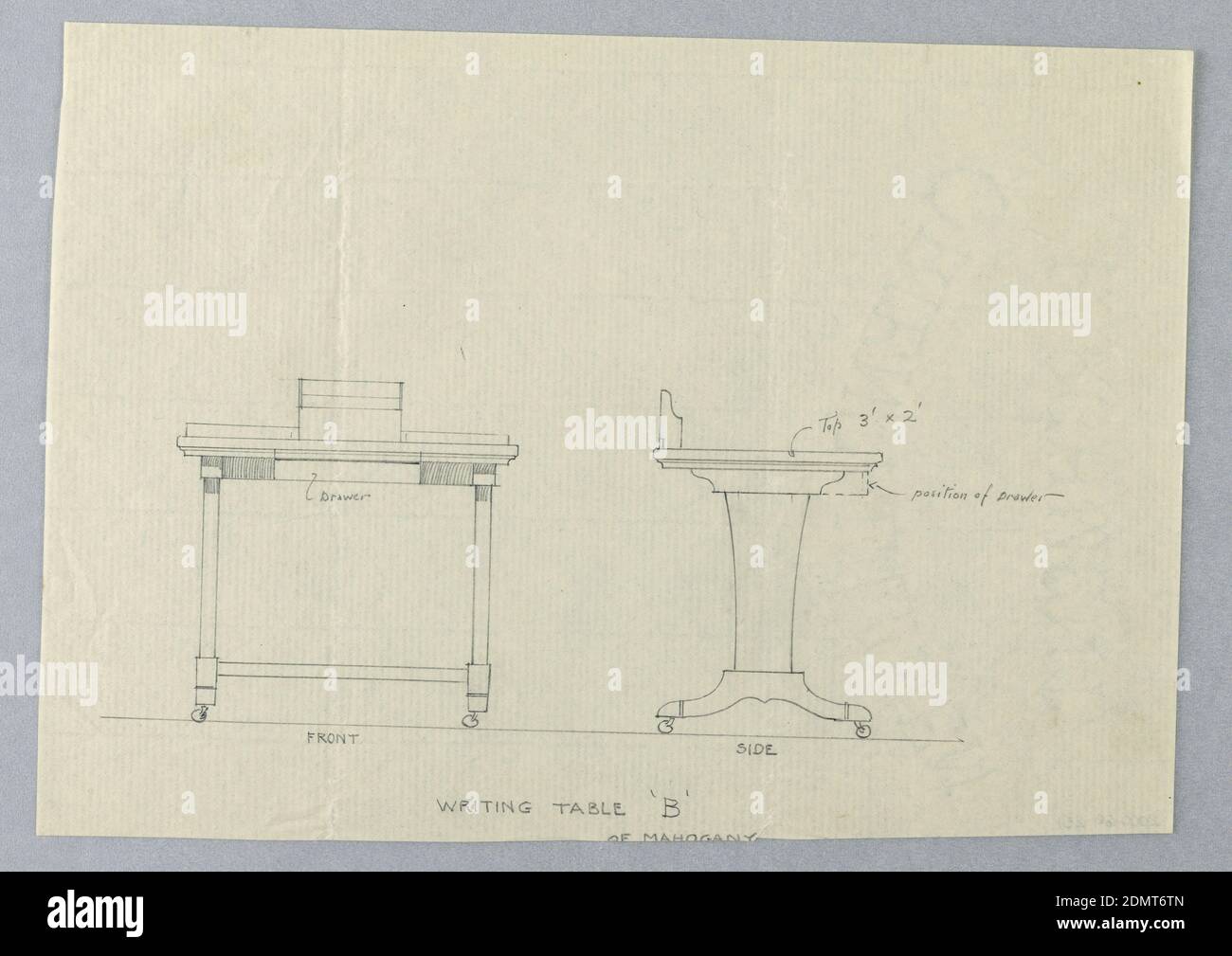 Design for Writing Table 'B' in Elevation and Side Views, A.N ...
