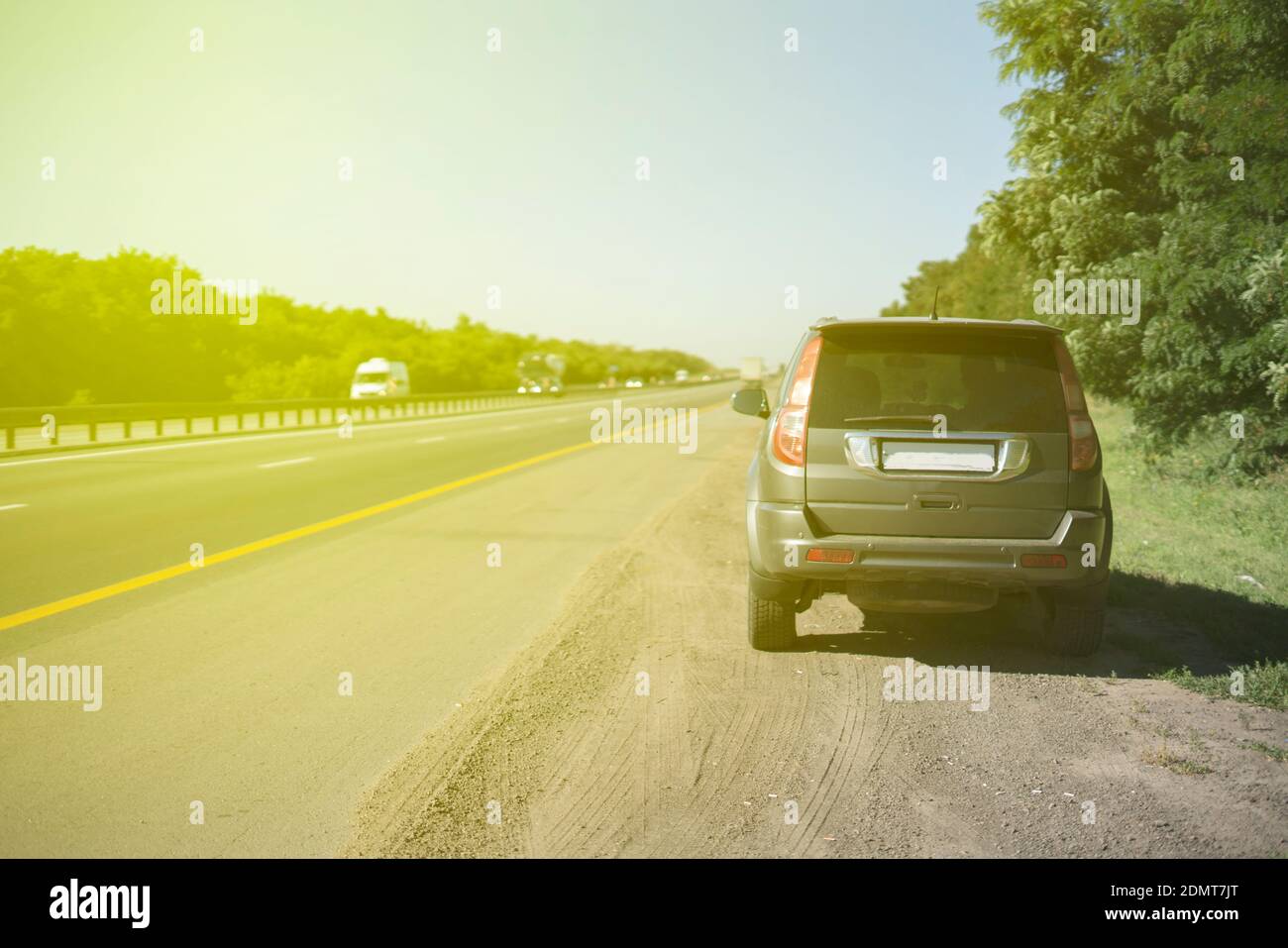 travel by car, vehicle parked, stopped on the highway Stock Photo - Alamy