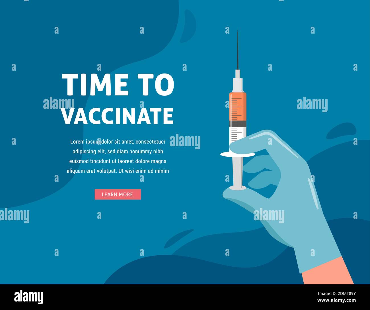Vaccination concept design. Time to vaccinate banner - microscope and ...