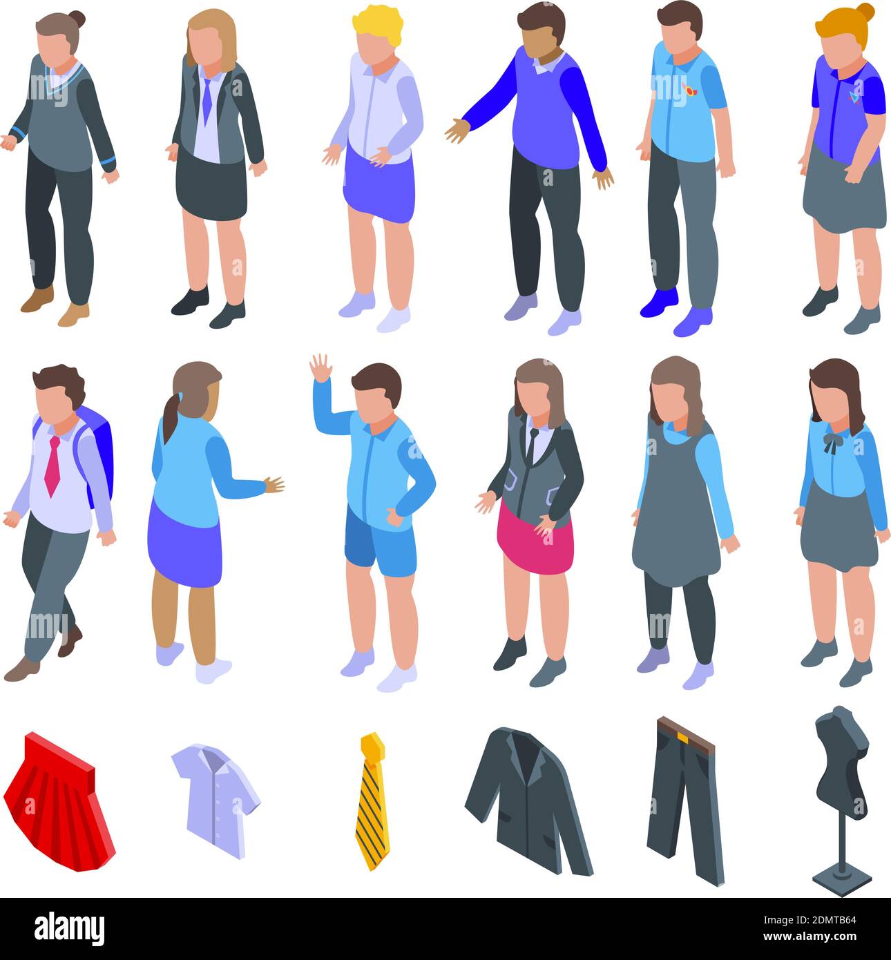 School uniform icons set. Isometric set of school uniform vector icons ...