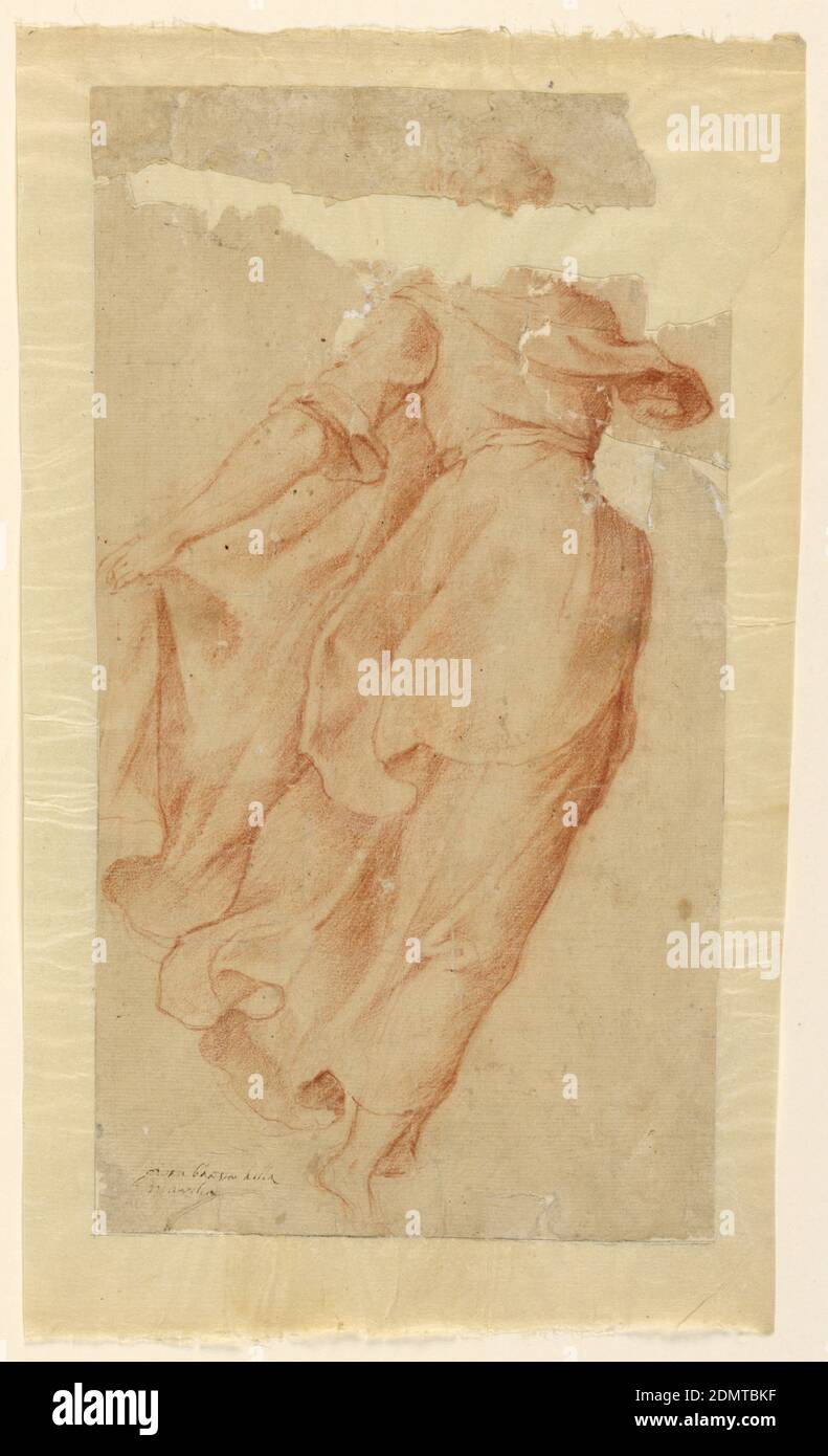 Walking Woman, Red chalk on brown paper, Woman seen from the back; left ...