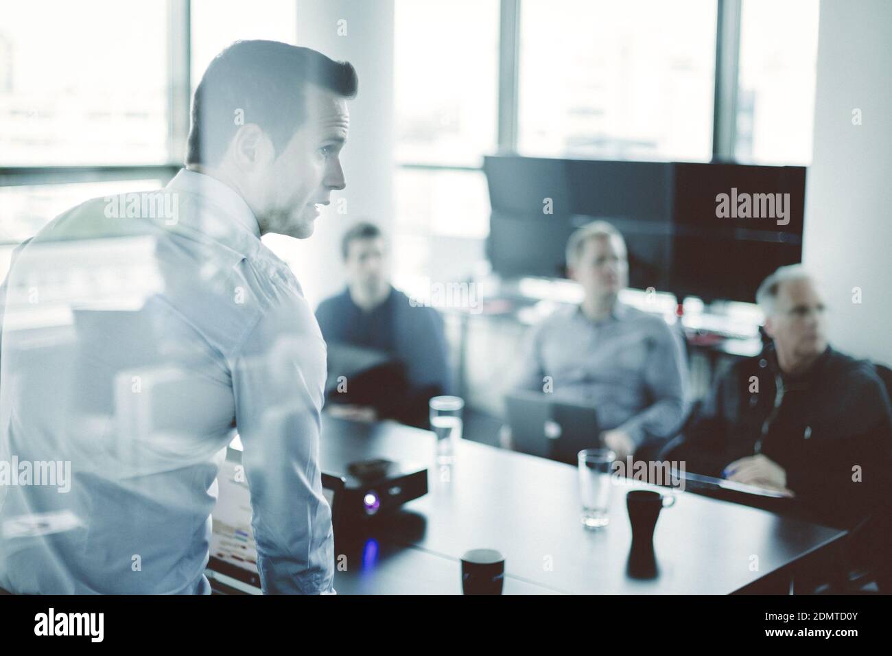 Manager giving business presentation on corporate meeting event Stock ...