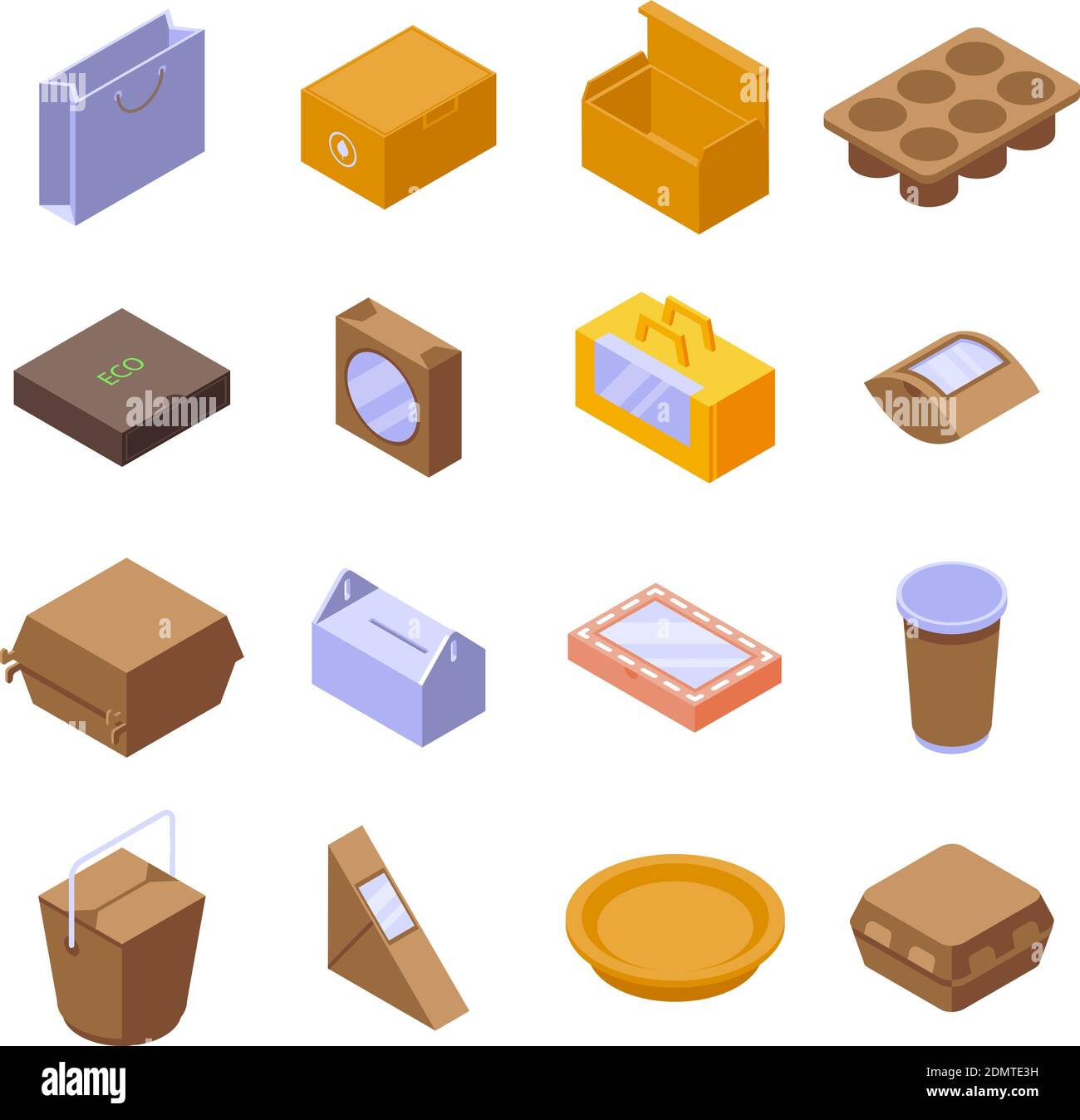 Eco packaging icons set. Isometric set of eco packaging vector icons ...