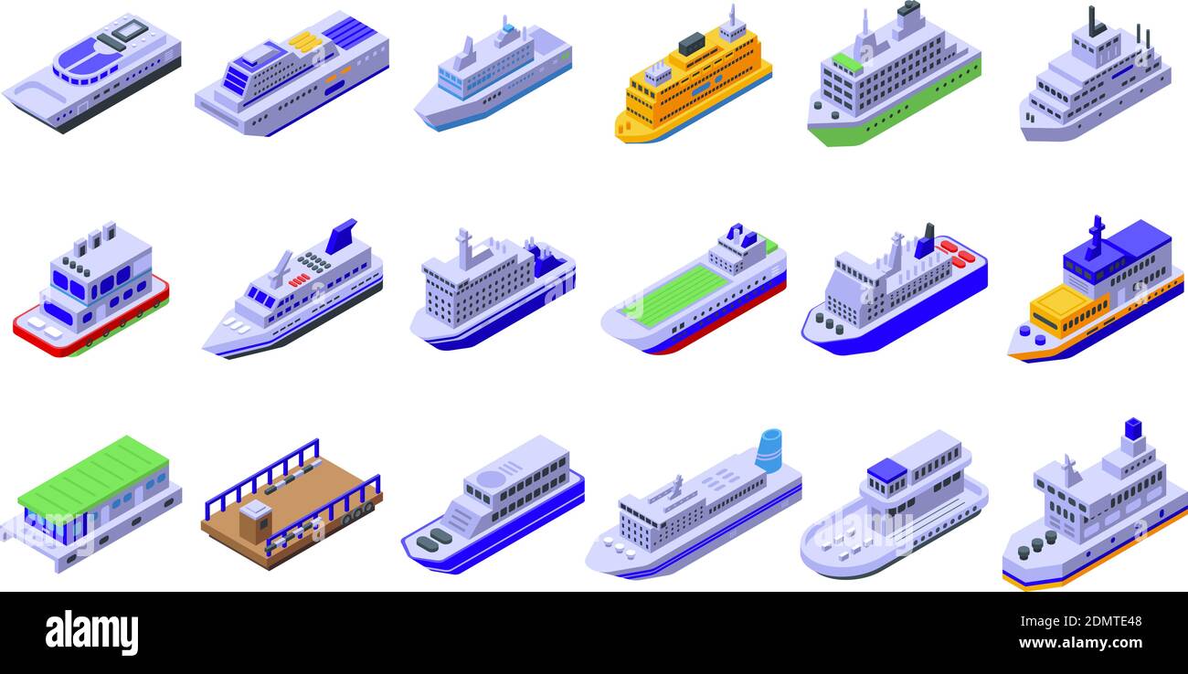 Ferry icons set. Isometric set of ferry vector icons for web design ...
