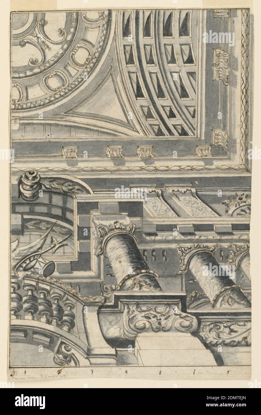 Project for a Painted Ceiling, Pen and ink, brush and watercolor on ...