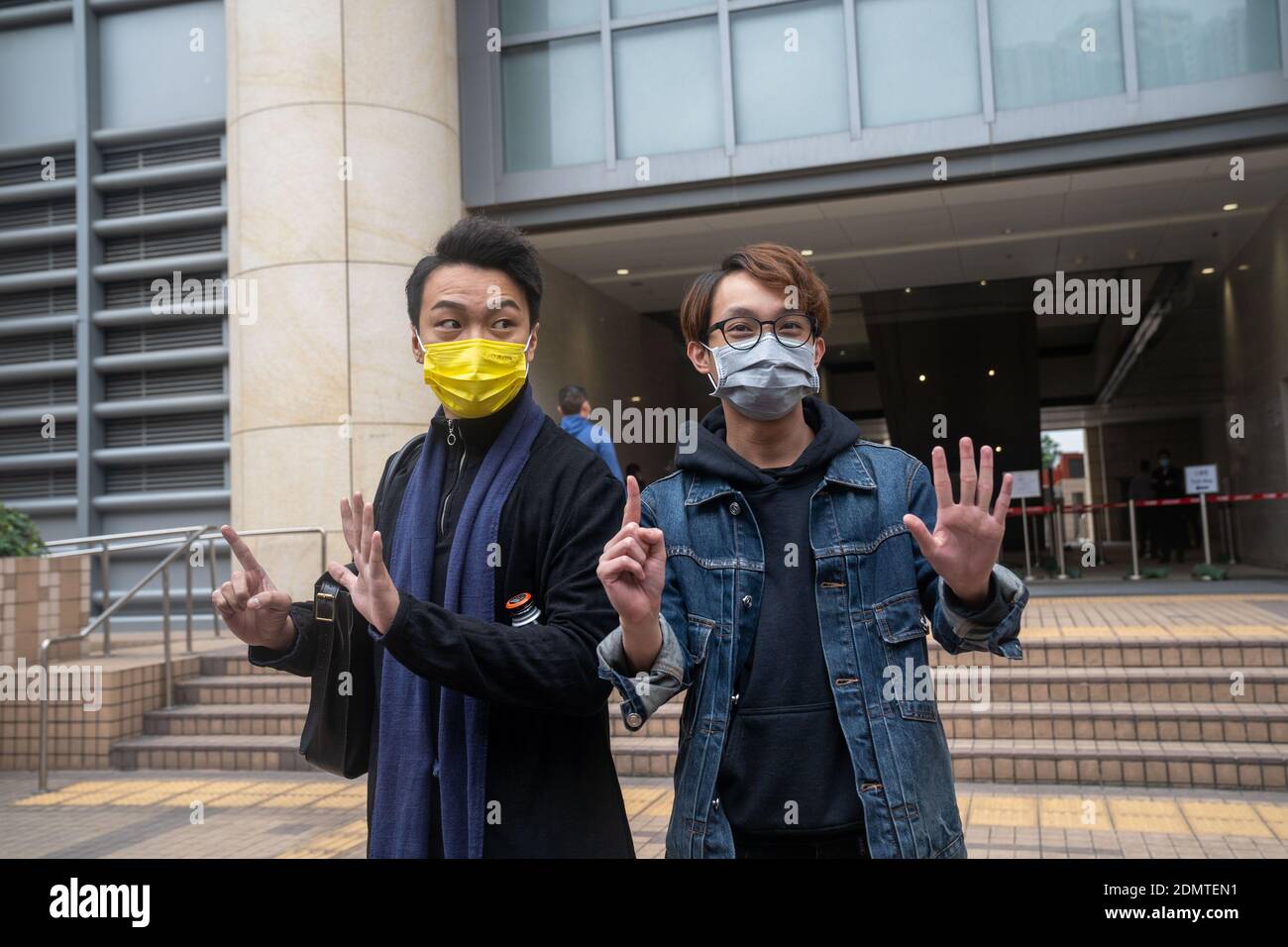 Pro-democracy activists Jimmy Sham Tsz-kit (L) and Figo Chan (R) make ...