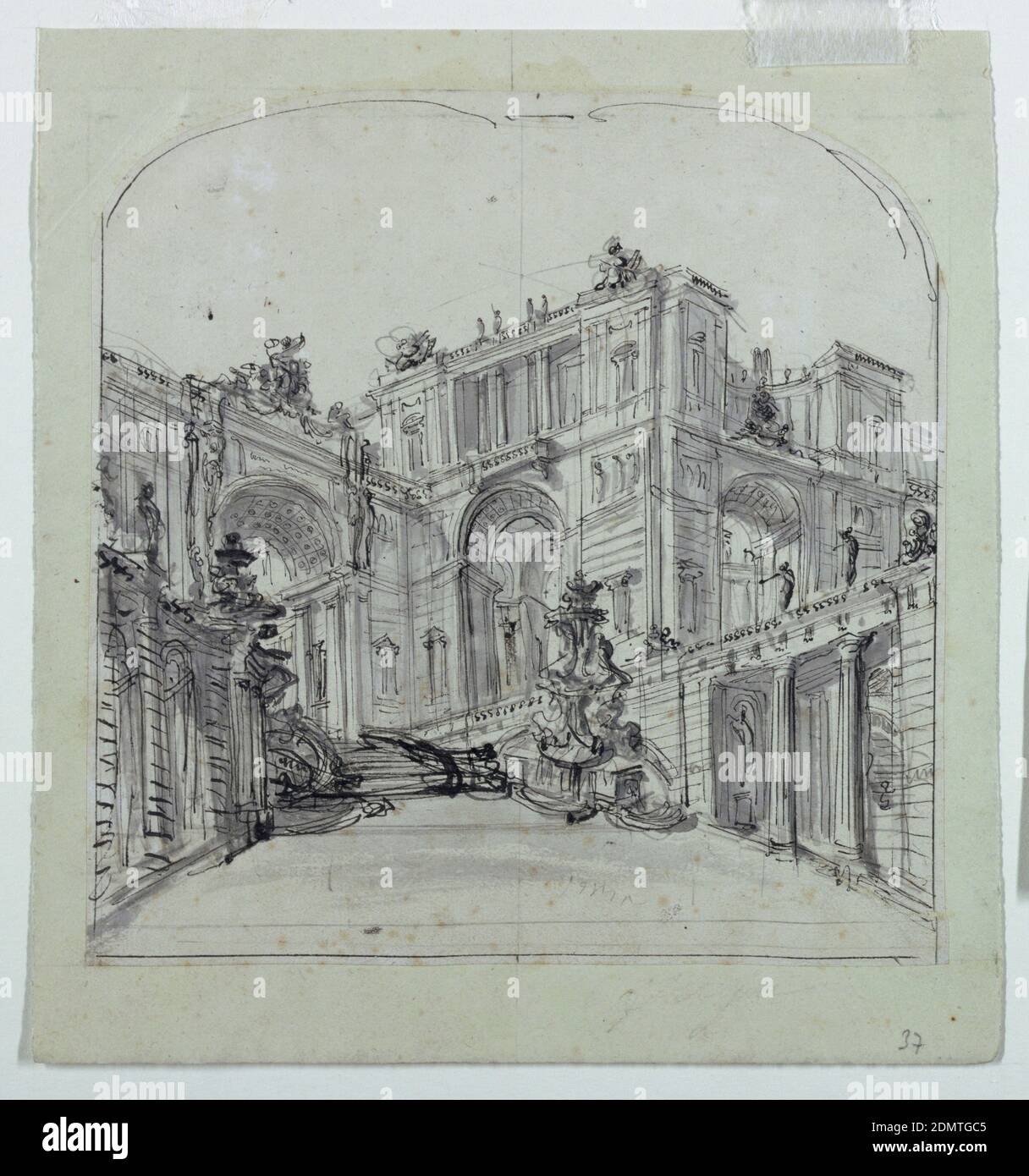 Stage Design: Palace Architecture, Brush and gray wash, pen and ink ...