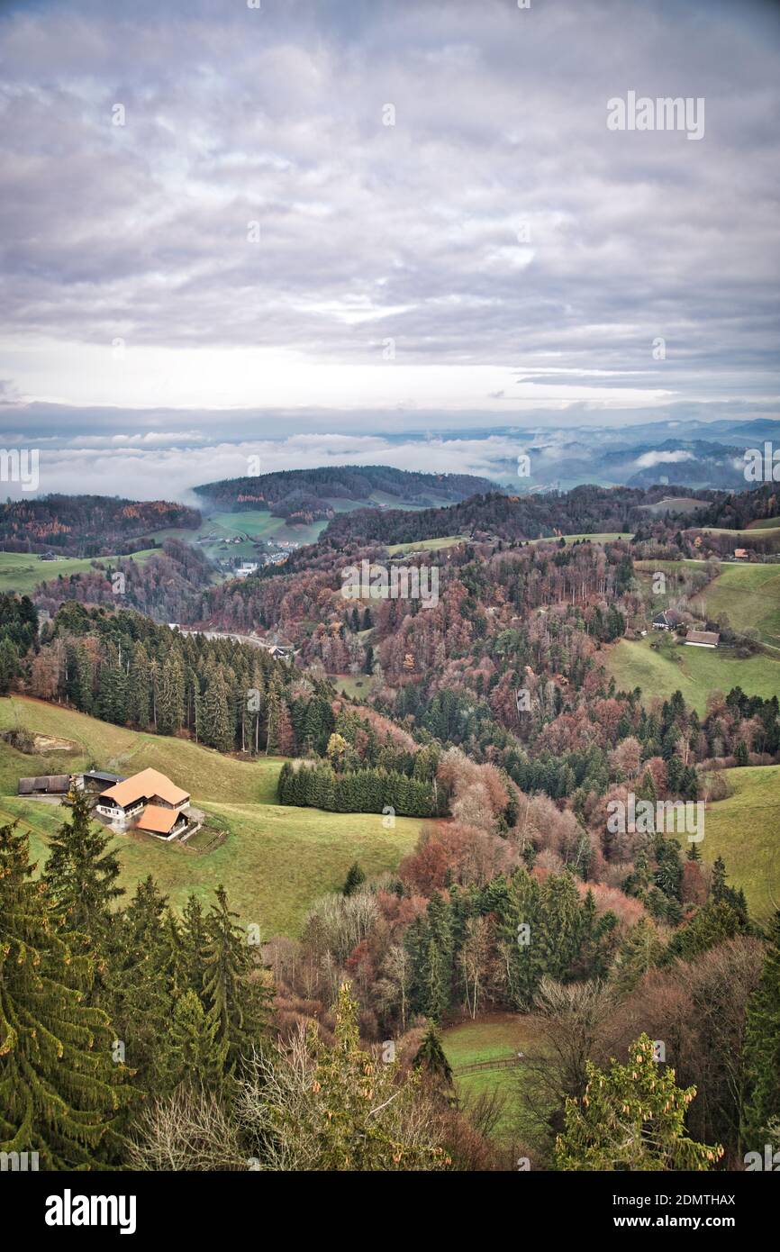 swiss landscape in cloudy weather Stock Photo - Alamy