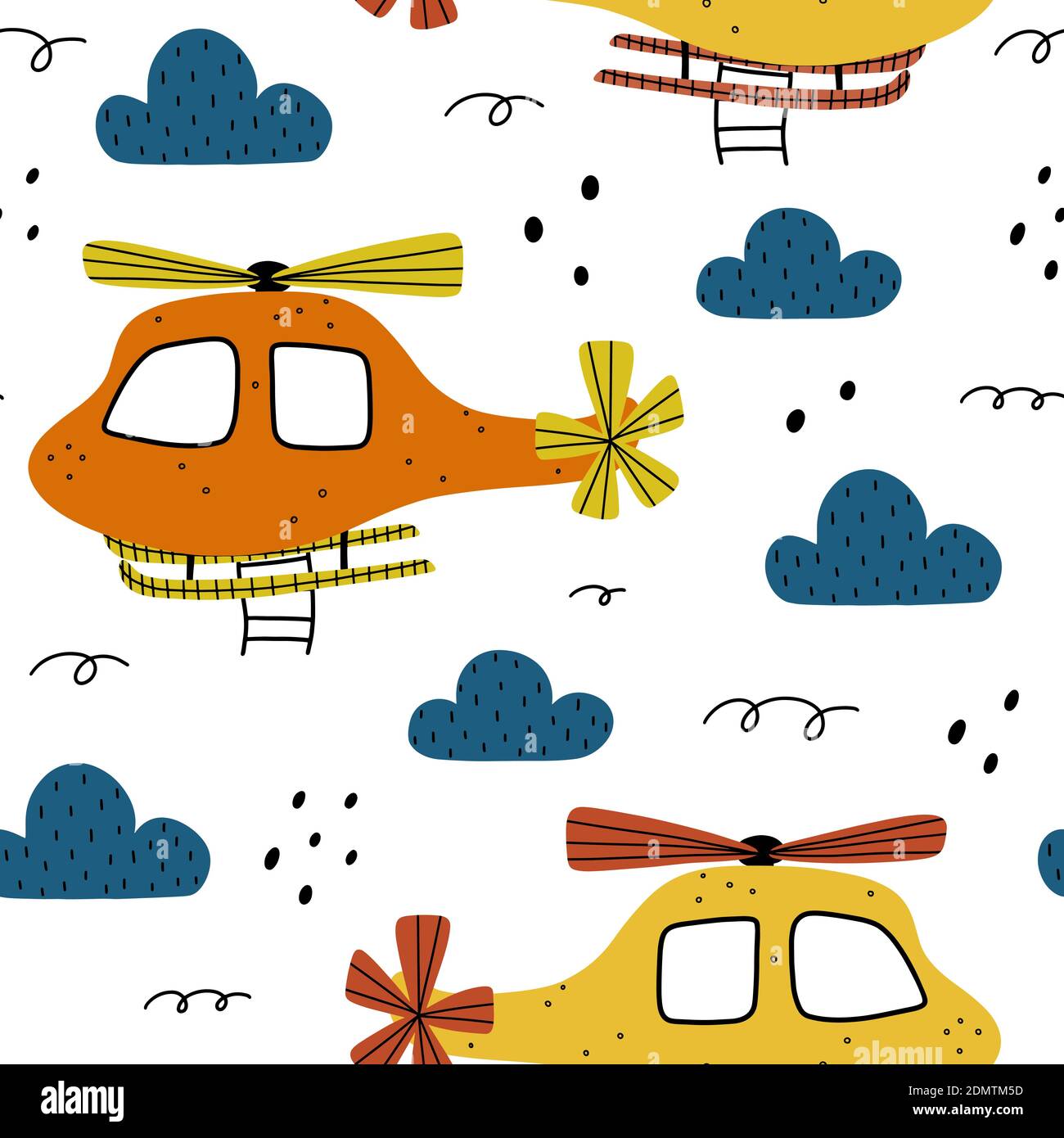 Helicopter seamless pattern with clouds and abstract elements around ...