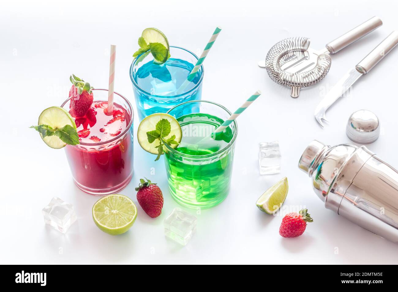 Set of bar utensils and ingredients for cocktails drink Stock Photo - Alamy