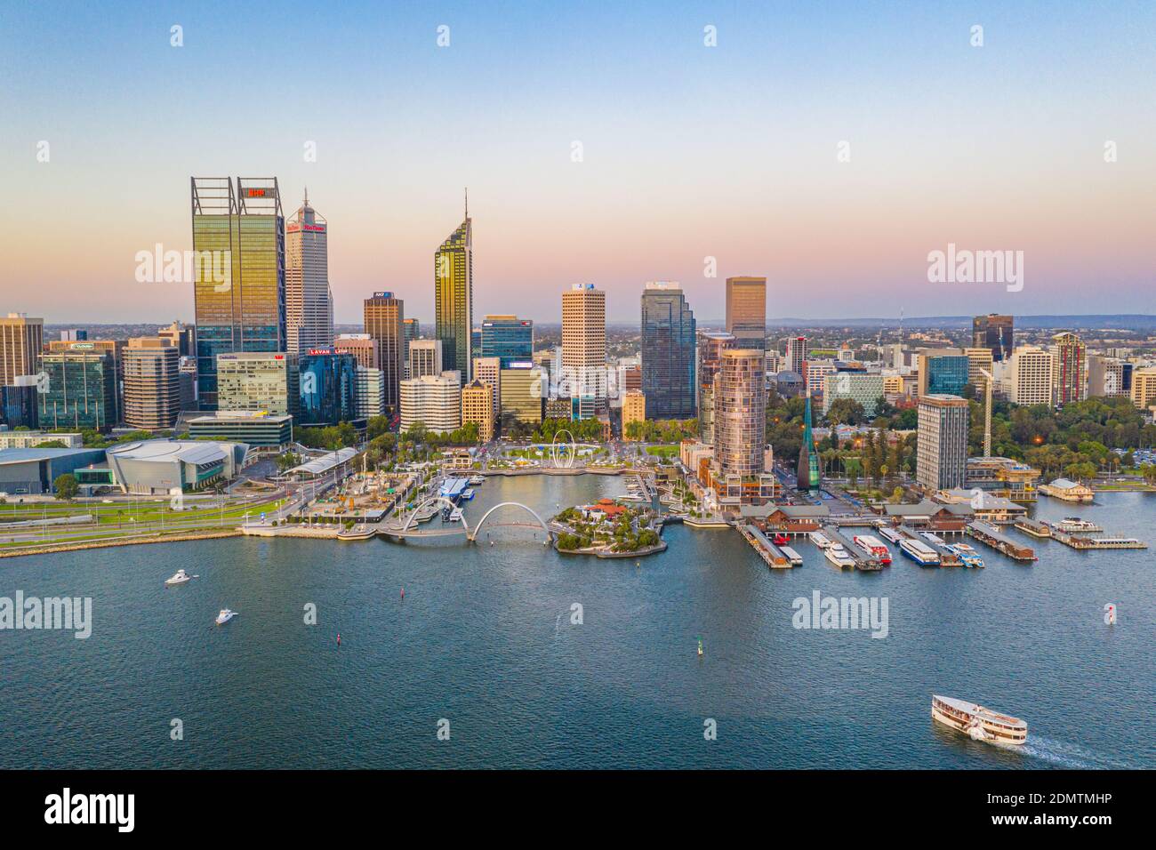 PERTH, AUSTRALIA, JANUARY 17, 2020: Sunset view of skyline of Elizabeth ...