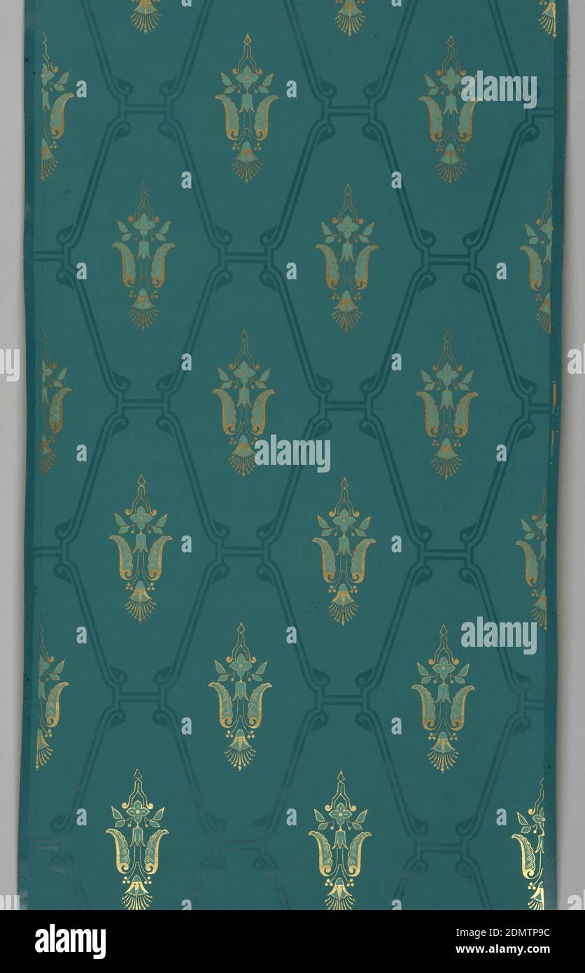 Sidewall, Block-printed paper, Egyptian-revival motif in center of ...