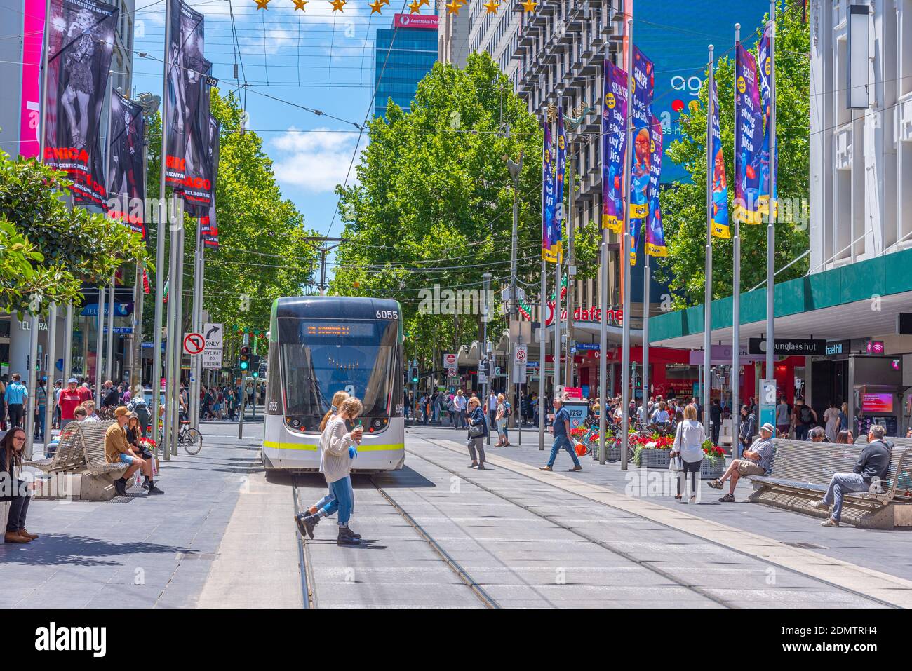 MELBOURNE, AUSTRALIA, DECEMBER 31, 2019: Bourke street in center of ...