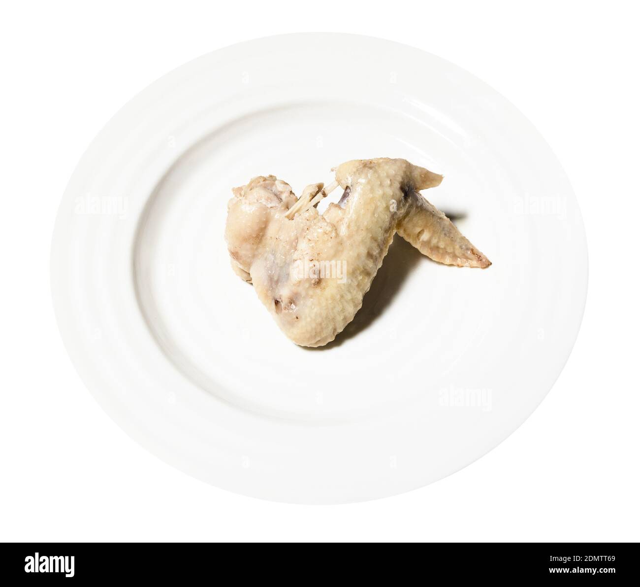 single boiled chicken wing on white plate isolated on white background ...