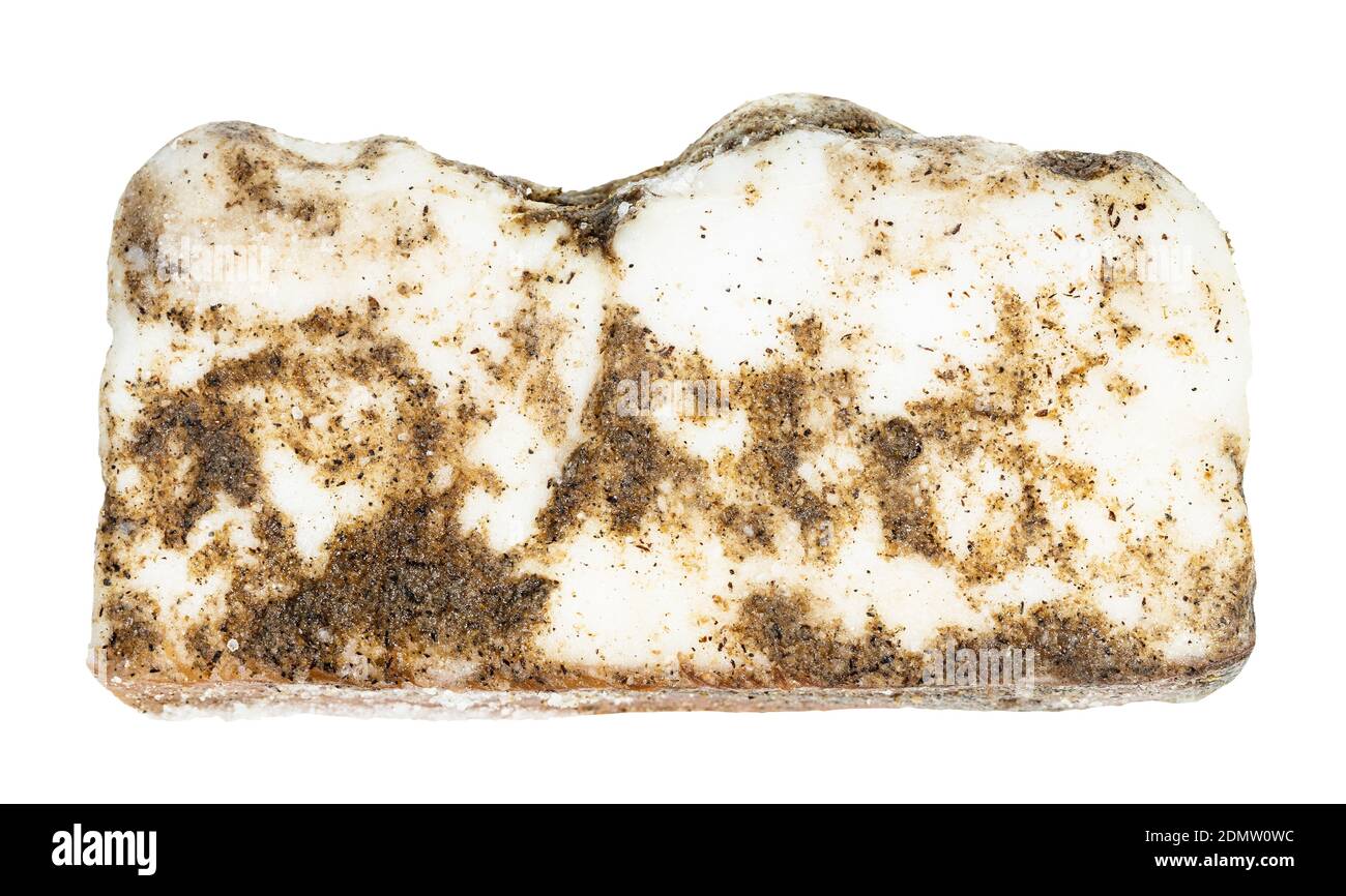 Salo (salted pork fatback) with black pepper isolated on white ...
