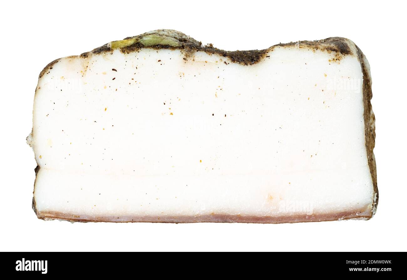 slice of Salo (salted pork fatback) with garlic and black pepper ...