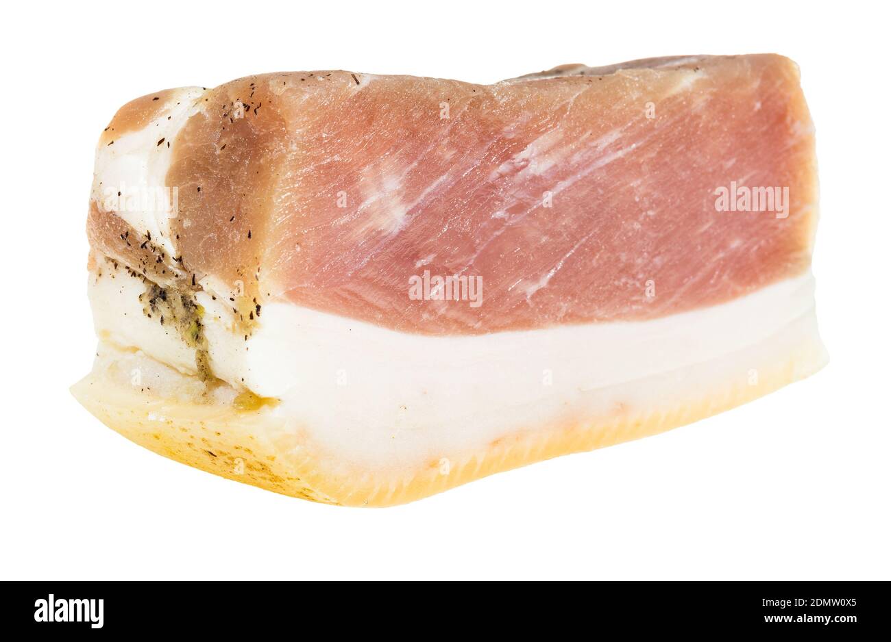 piece of barrel salted Salo (pork fatback) with pork meat isolated on ...
