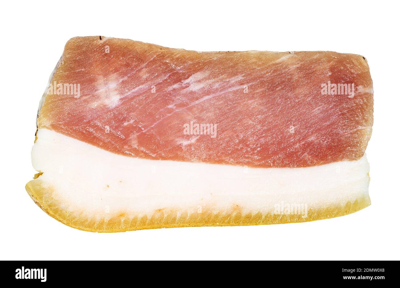 slice of barrel salted Salo (pork fatback) with pork meat isolated on ...