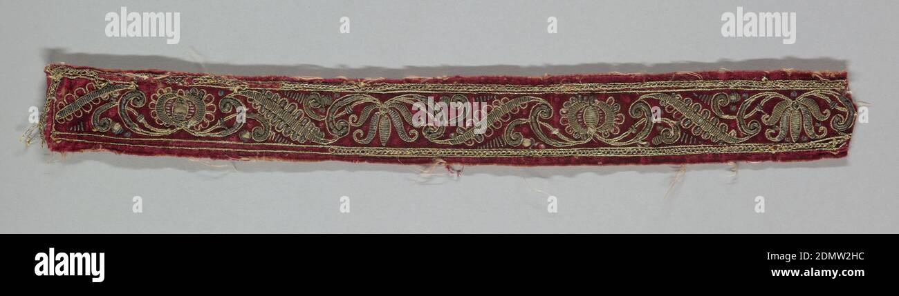 Band, Medium: silk, metal-wrapped threads Technique: embroidered on ...