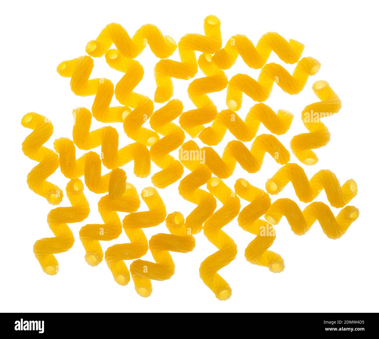 top view of handful of dried Cavatappi (variety of italian short pasta ...