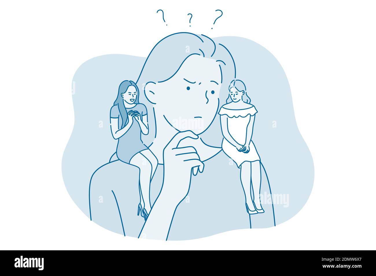 Frustration, doubt, difficult choice concept. Young thinking woman ...