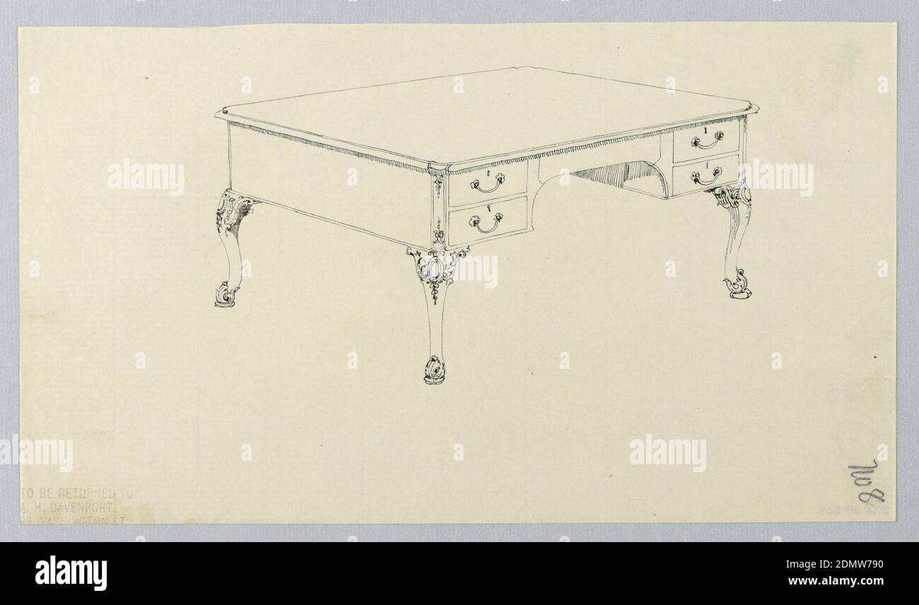 Design for Rectangular Writing Table No. 8 with Four Drawers, A.N ...