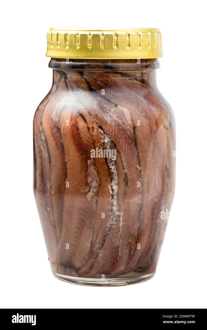 glass jar of canned anchovy fillets isolated on white background Stock ...