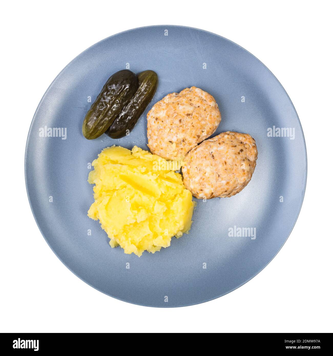 top view of served portion of homemade steamed red fish cutlets and ...