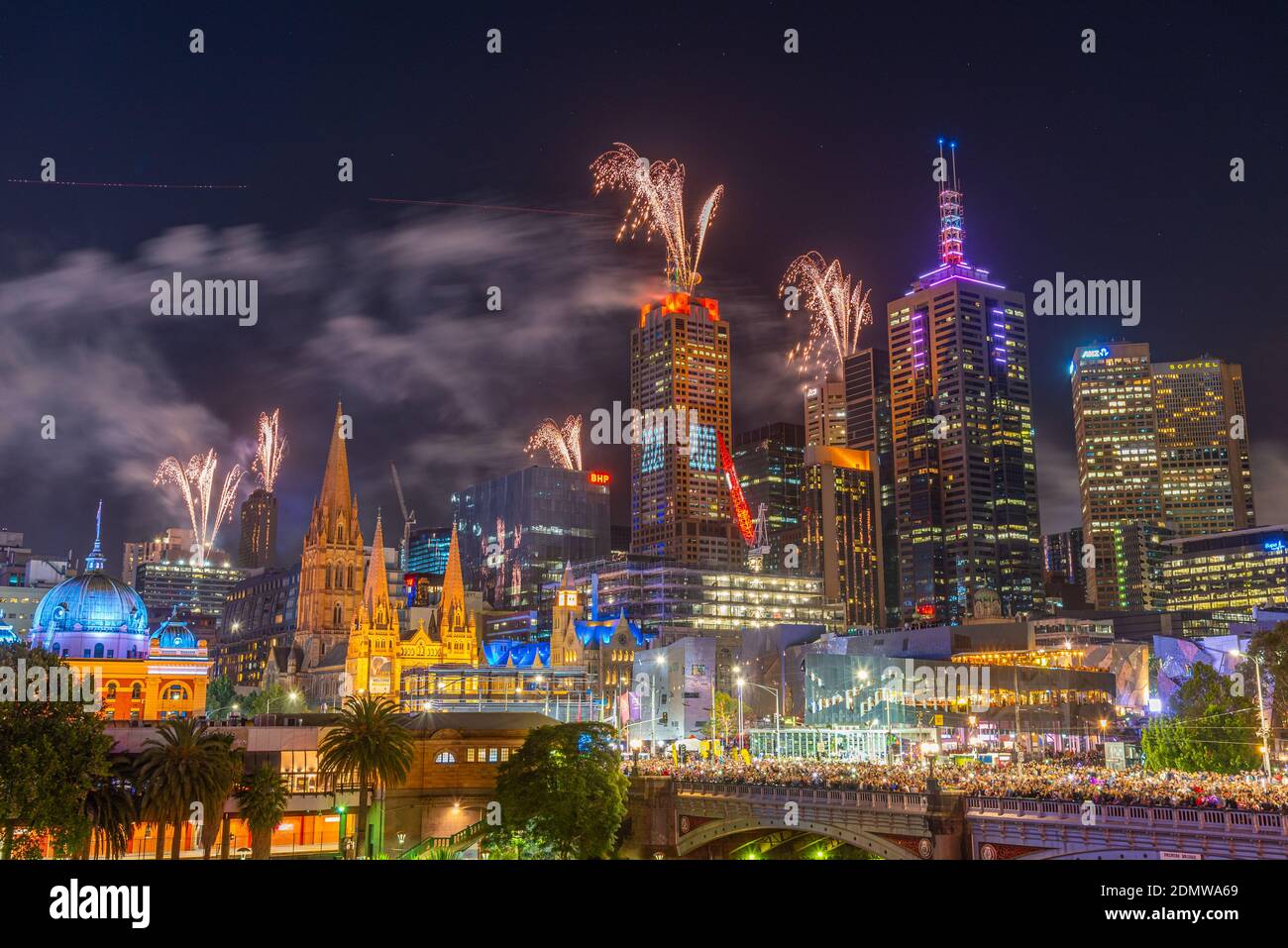 MELBOURNE, AUSTRALIA, DECEMBER 31, 2019: New years fireworks over ...