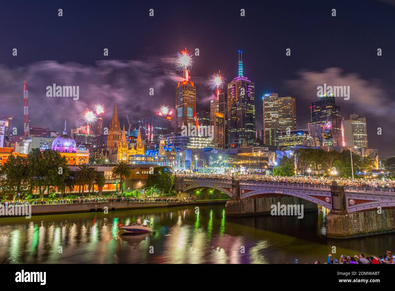 MELBOURNE, AUSTRALIA, DECEMBER 31, 2019: New years fireworks over ...