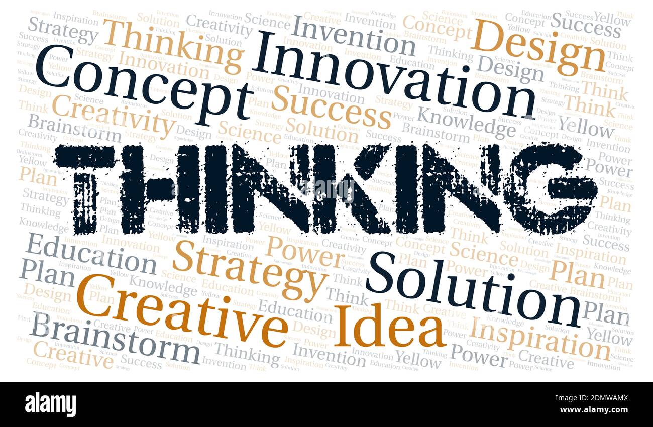 Thinking typography word cloud create with text only Stock Photo - Alamy