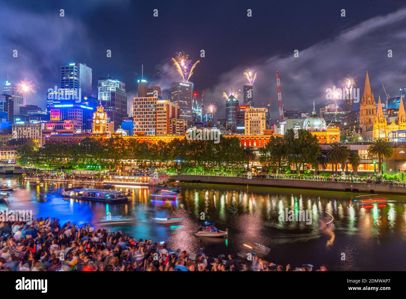 MELBOURNE, AUSTRALIA, DECEMBER 31, 2019: New years fireworks over ...