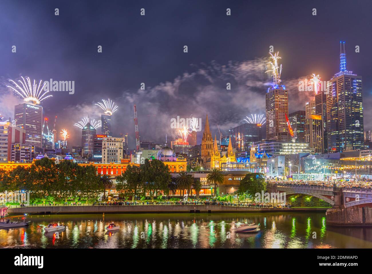 MELBOURNE, AUSTRALIA, DECEMBER 31, 2019: New years fireworks over ...