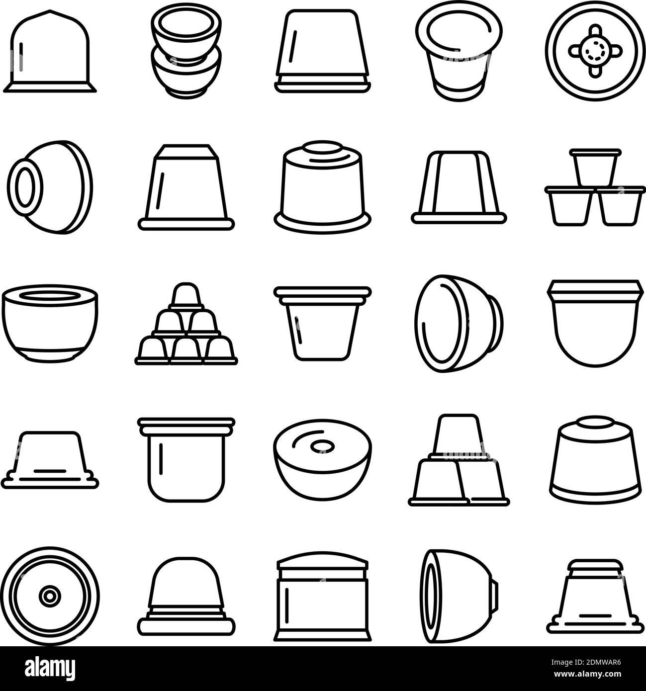 Capsule coffee icons set. Outline set of capsule coffee vector icons ...