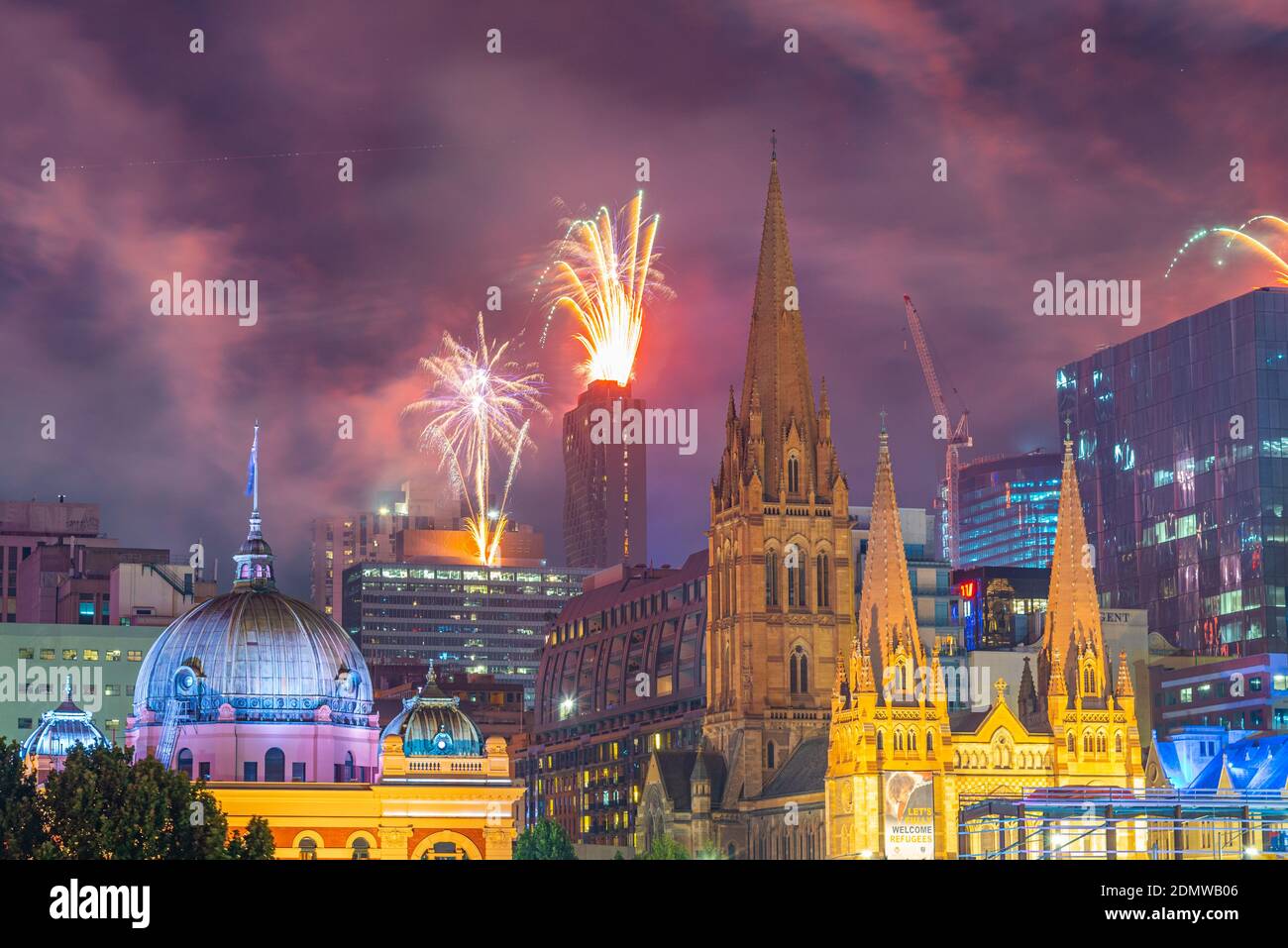 MELBOURNE, AUSTRALIA, DECEMBER 31, 2019: New years fireworks over ...