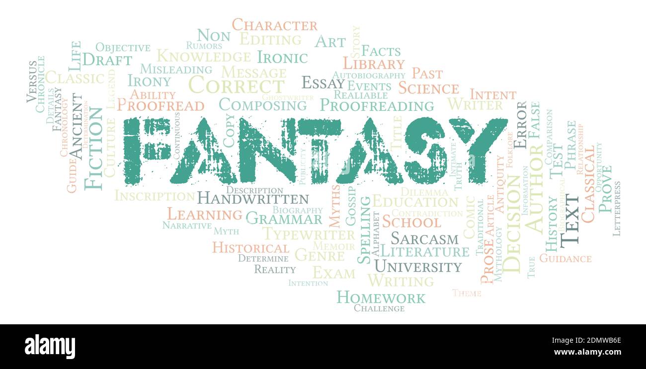Fantasy typography word cloud create with text only Stock Photo - Alamy