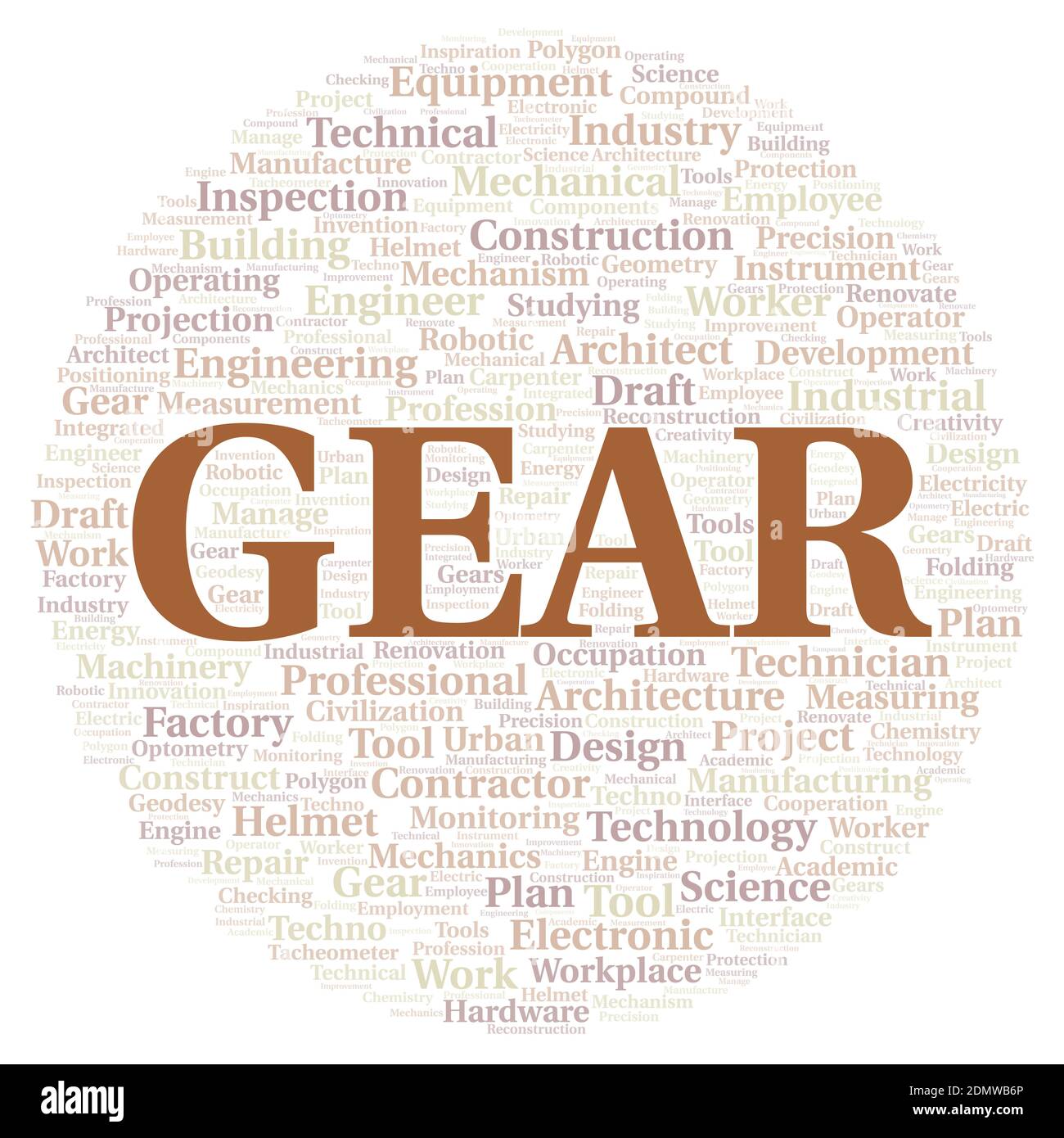 Gear typography word cloud create with text only Stock Photo - Alamy