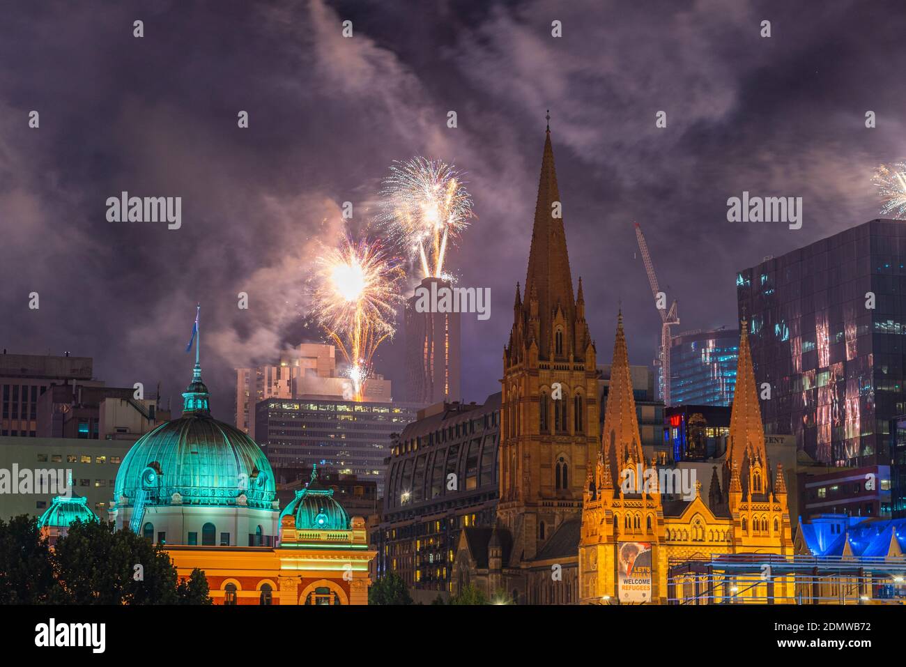 MELBOURNE, AUSTRALIA, DECEMBER 31, 2019: New years fireworks over ...
