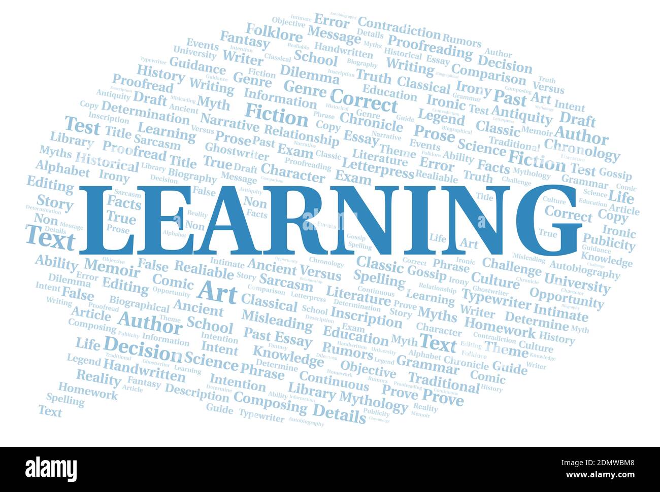 Learning typography word cloud create with text only Stock Photo - Alamy