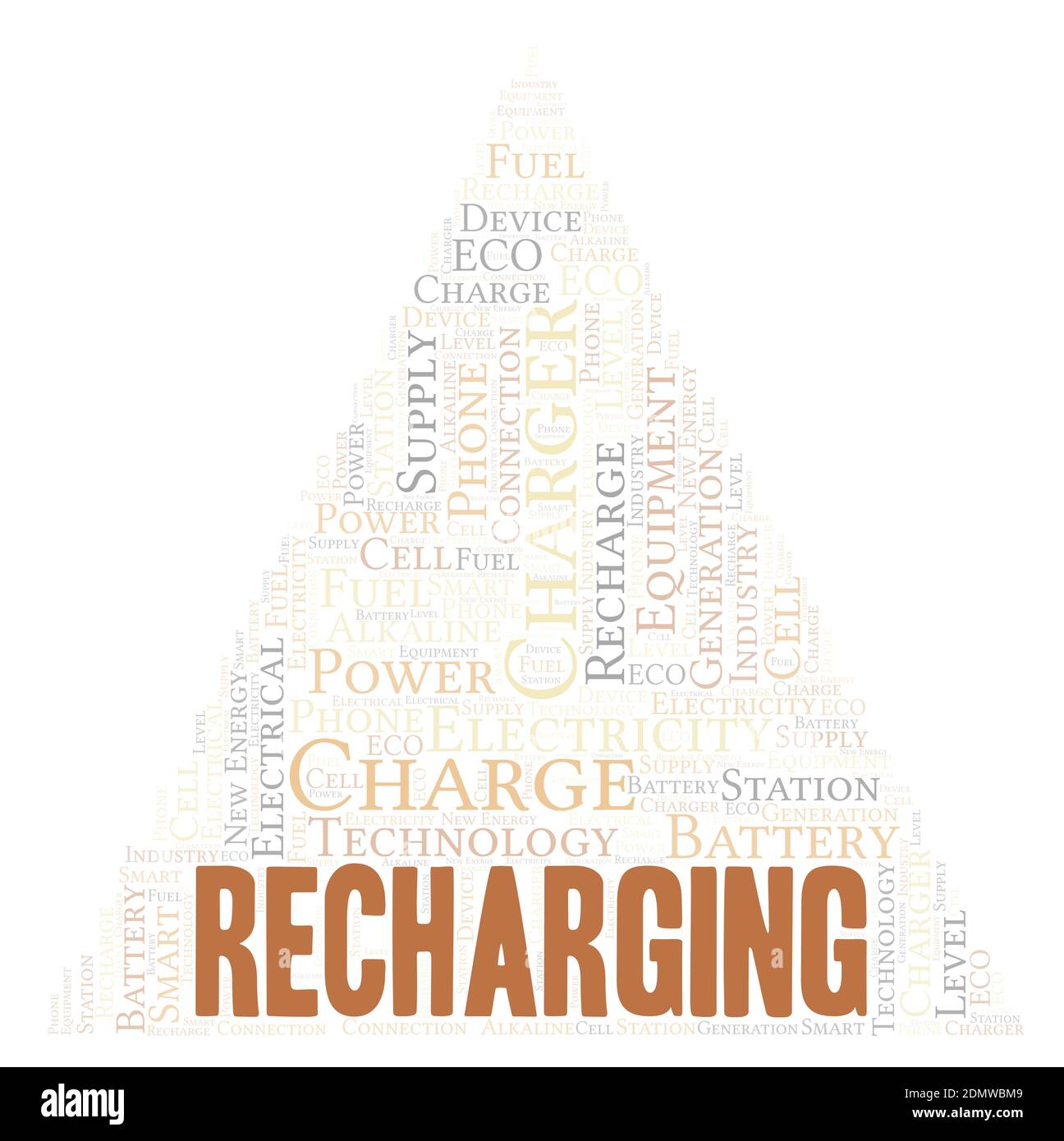 Recharging typography word cloud create with text only Stock Photo - Alamy