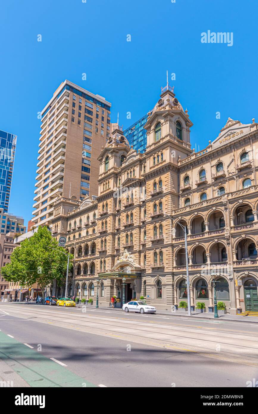 MELBOURNE, AUSTRALIA, JANUARY 1, 2020: Windsor hotel in center of ...