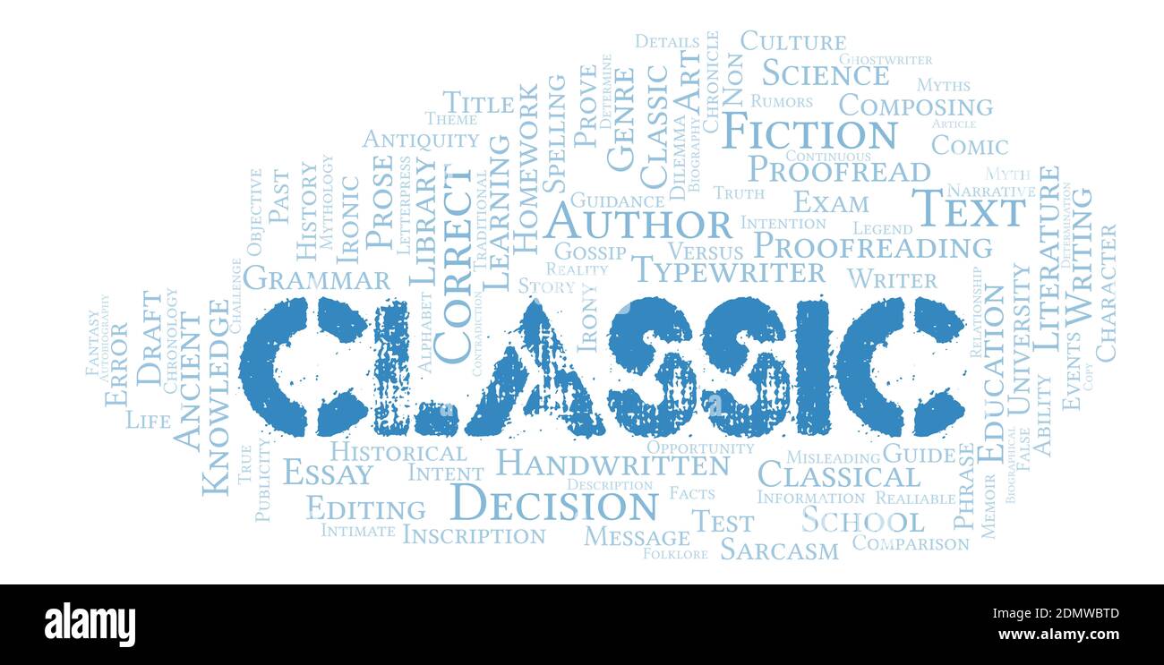 Classic typography word cloud create with text only Stock Photo - Alamy