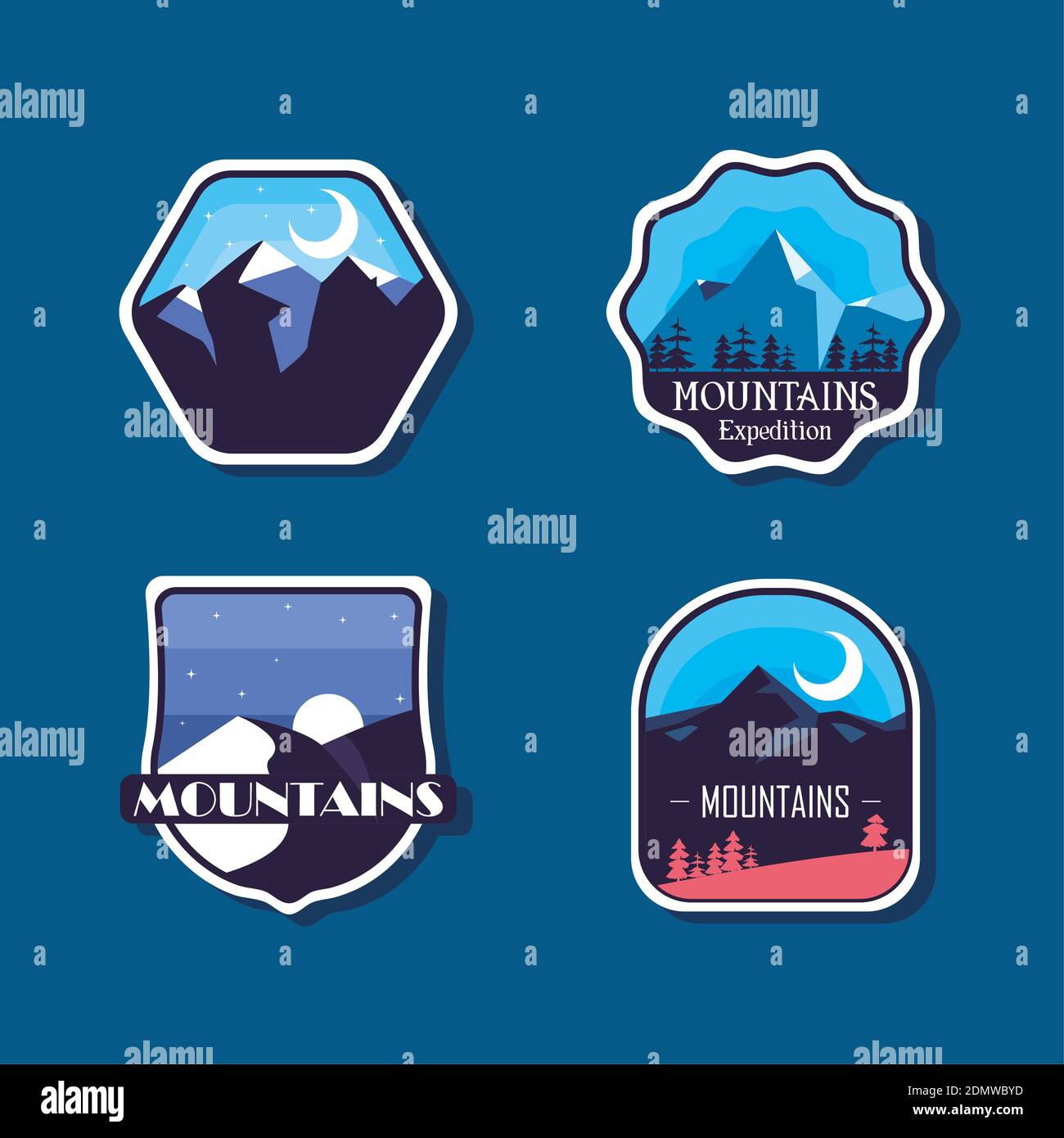 mountains landscapes labels set of icons design, nature and outdoor ...