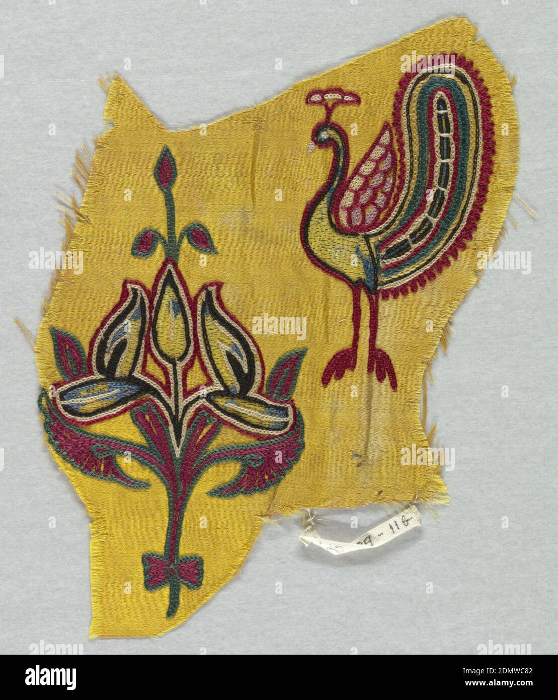Fragment, Medium: silk Technique: chain stitch embroidery on satin ...