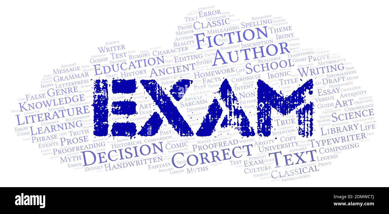 Exam typography word cloud create with text only Stock Photo - Alamy