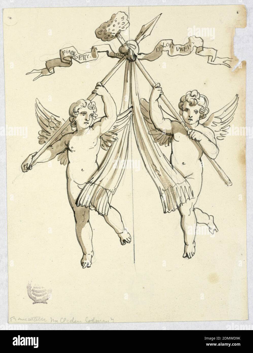Two Angels with Lance and Holy Sponge, Graphite, pen and ink, brush and ...