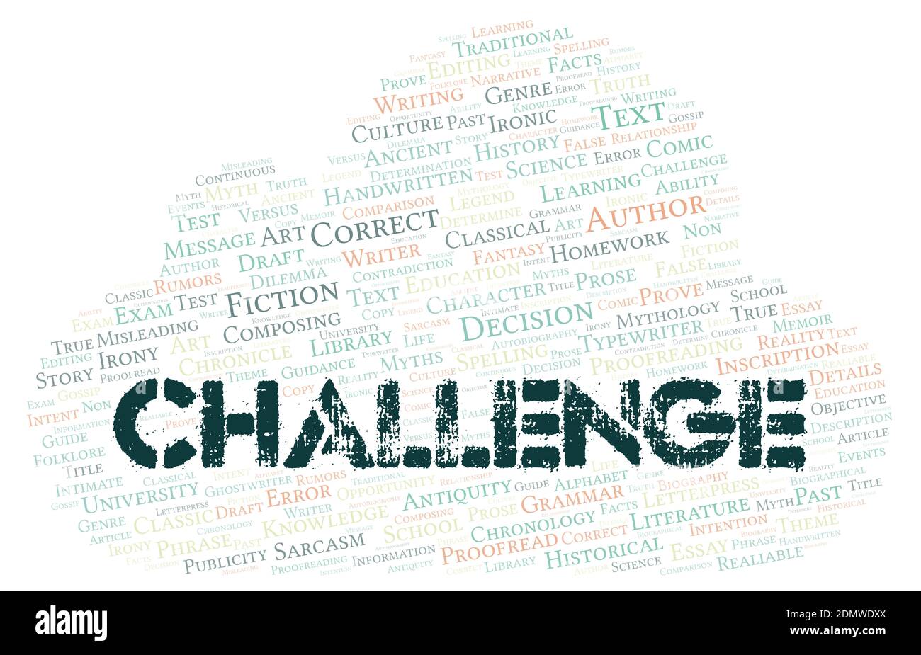 Challenge typography word cloud create with text only Stock Photo - Alamy