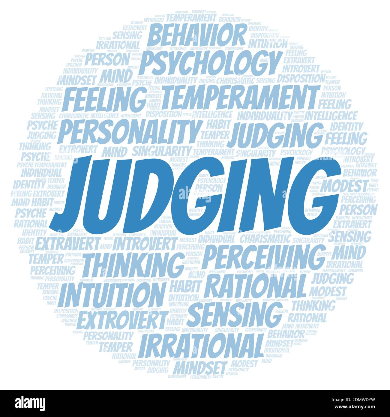 Judging typography word cloud create with text only Stock Photo - Alamy