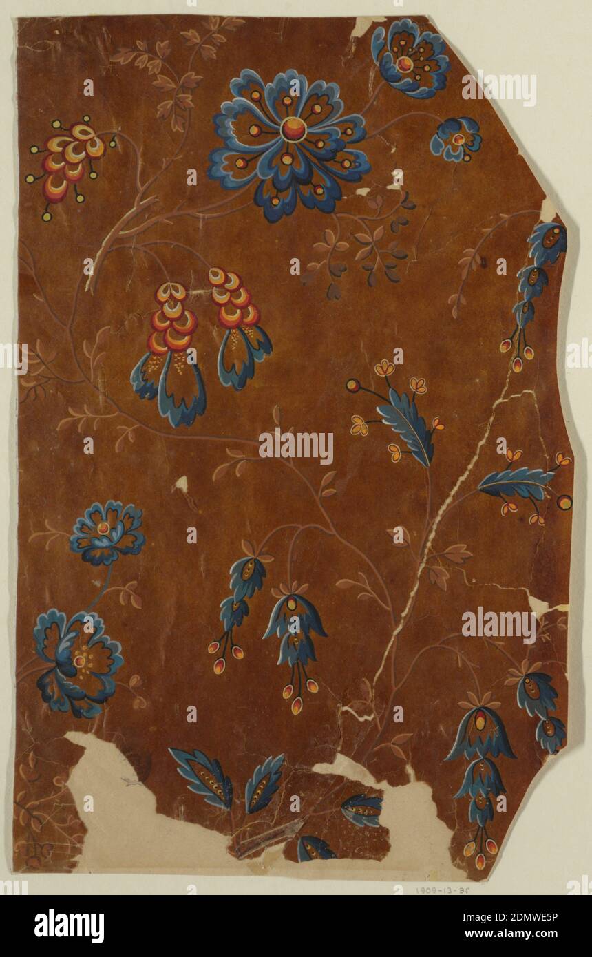Design for a Silk Brocade, Fragment, Brush and gouache on oily tracing ...