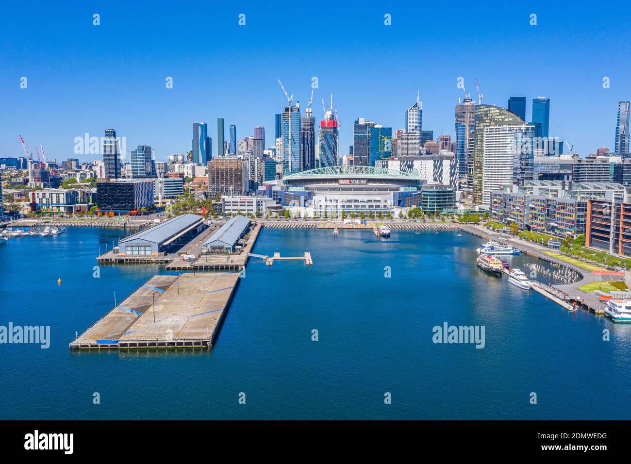 MELBOURNE, AUSTRALIA, JANUARY 1, 2020: Boats mooring at docklands ...
